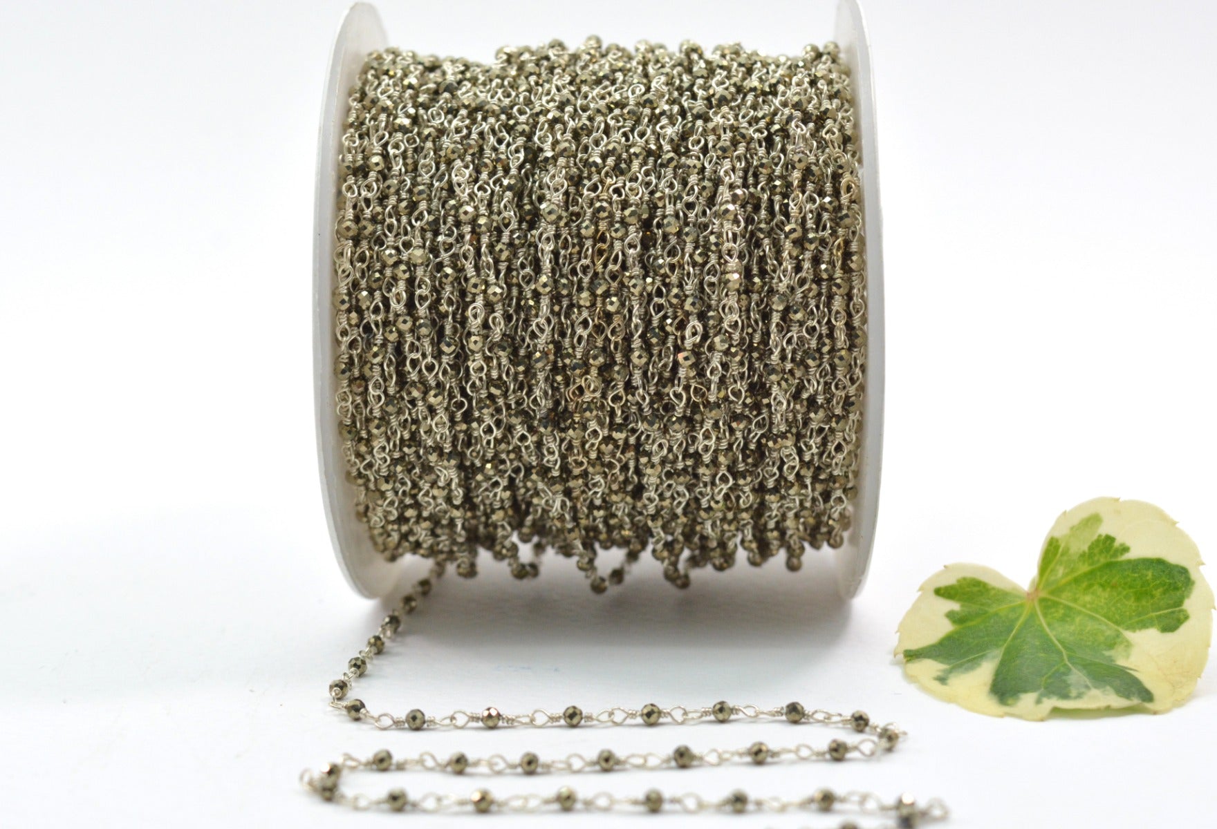 Pyrite Rosary Chain - 925 Silver Gold, 2mm – Sar Gems